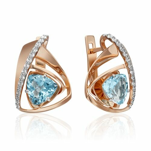 Серьги, красное золото, 585 проба, топаз