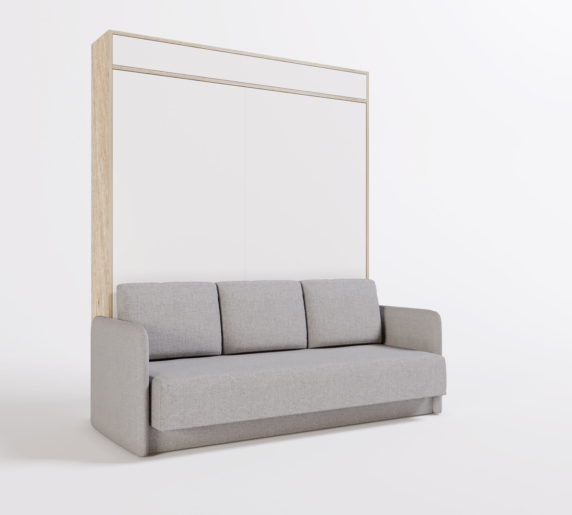 Шкаф кровать-трансформер с диваном Летто Пуф 1800 с антресолью, узкими подлокотниками и нижней планкой Сканд