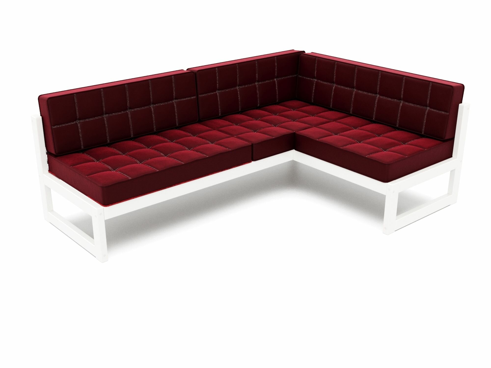 Диван угловой Arsko Сега-У правый, бордовый-белая эмаль, велюр, деревянный, скандинавский лофт