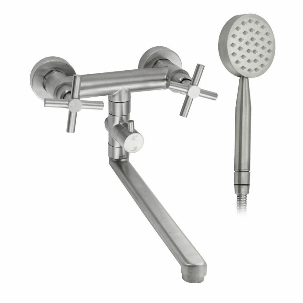 MAGNUS - Смеситель в ванную, длинный излив, металлокерамика, из нержавеющей стали марки 304