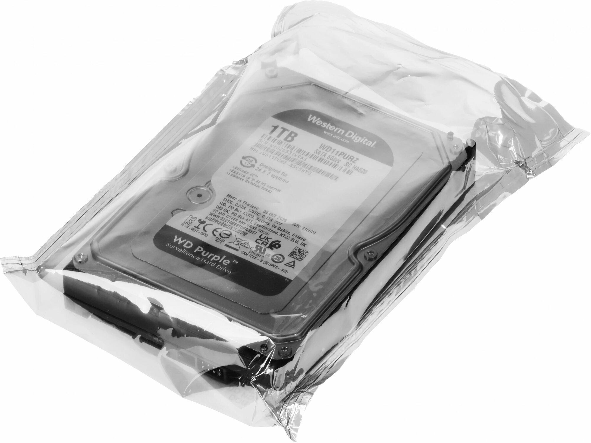 Жесткий диск 1000Gb WD 64Mb SATA WD11PURZ Purple для систем наблюдения