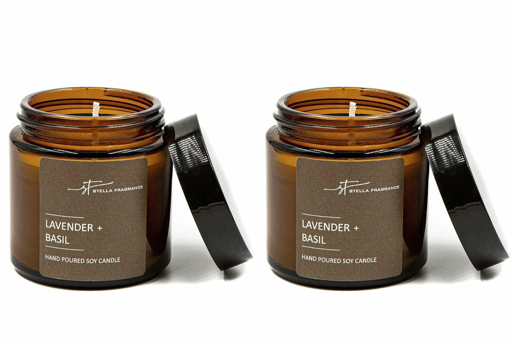Свеча ароматизированная в стеклянной банке Stella Fragrance Lavender Basil, 90 гр, 2 штуки.