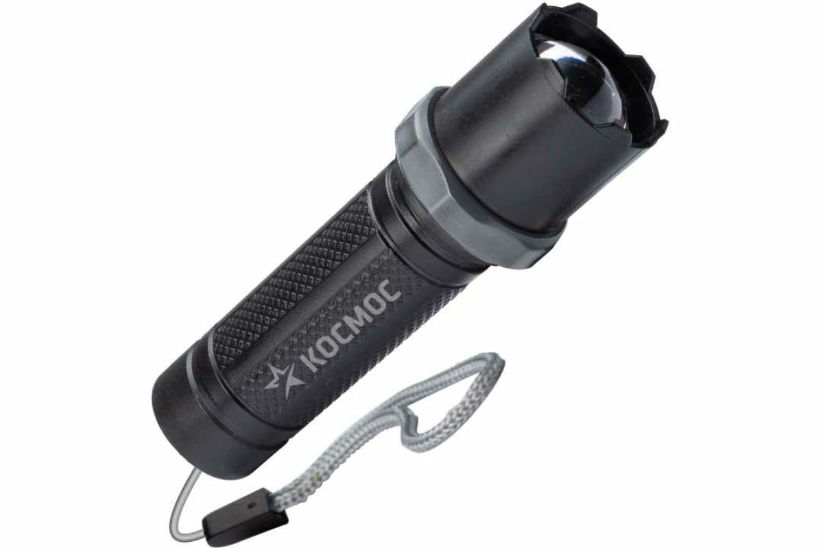 Космос ручной аккумуляторный фонарь 1Вт LED с линзой и зумом, Li-ion 14500 450mAh ABS USB