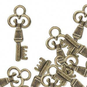 Подвеска, 28х11мм, ключик, базовый материал - цинковый сплав, бронзовый, 2 шт.