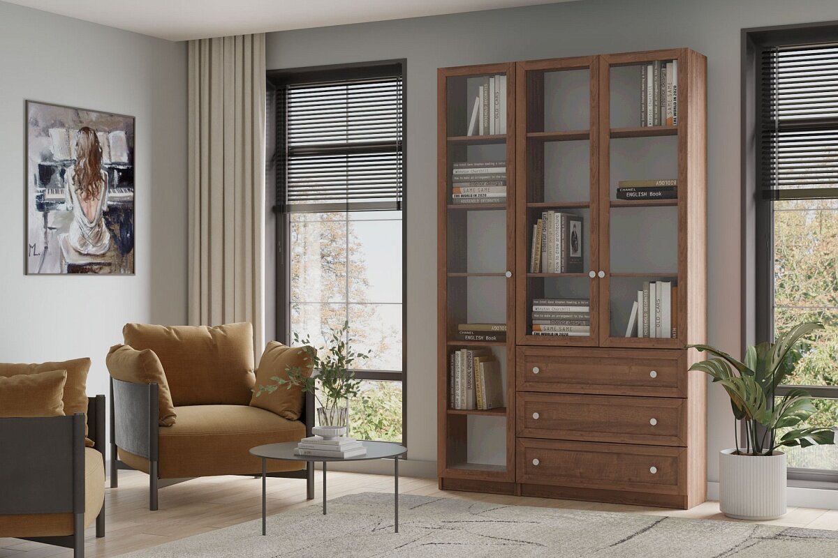 Шкаф книжный стеллаж Билли Billy по мотивам Икея Ikea - 43 Орех Экко 120x30x202 для книг