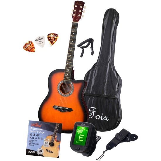 Акустическая гитара Foix FFG-2039CAP-SB + аксессуары, чехол, ремень, тюнер