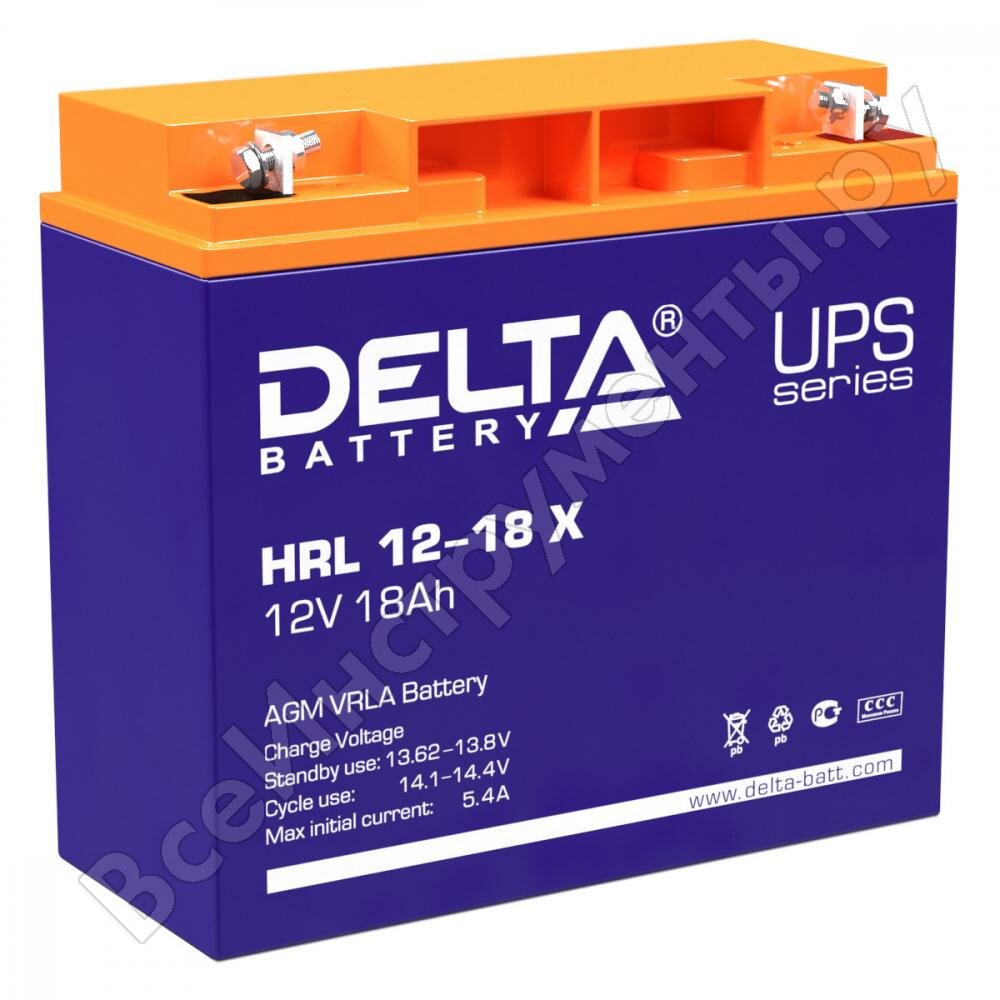 Аккумуляторная батарея Delta HRL12-18Х, технология AGM, необслуживаемая