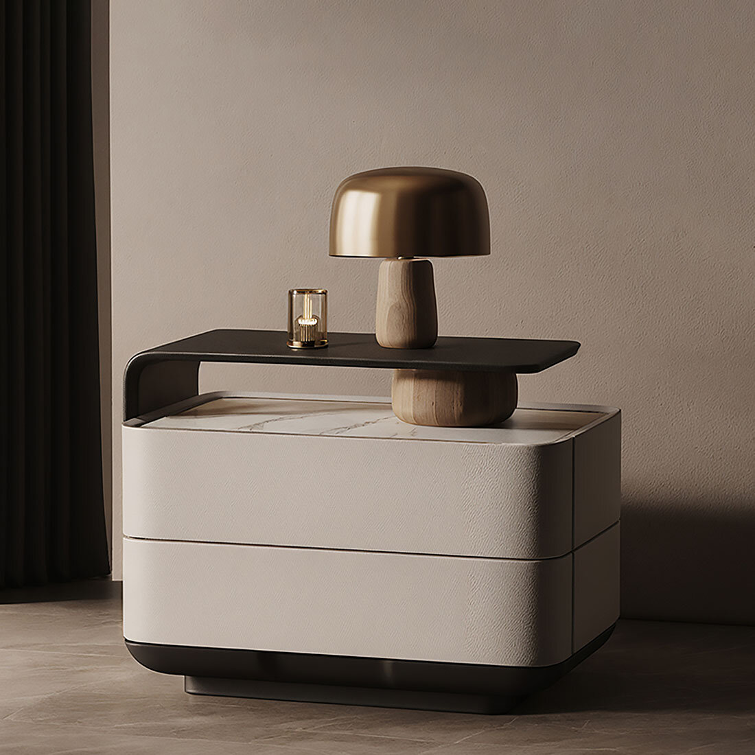 Кожаная прикроватная тумбочка в итальянском стиле Gianna (левая, белый)