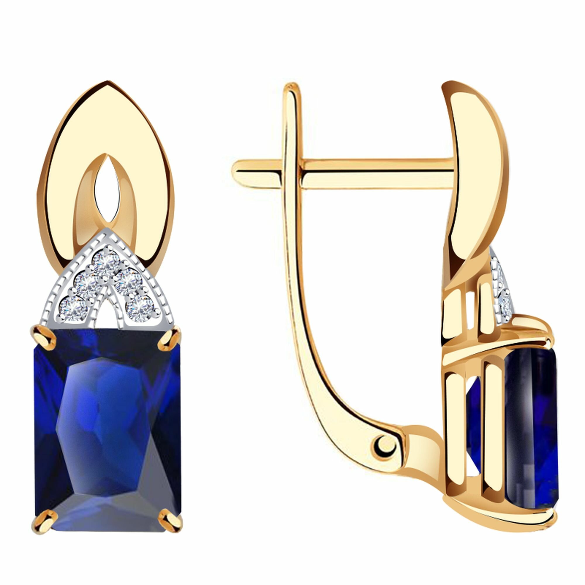 Серьги, красное золото, 585 проба, бриллиант, сапфир
