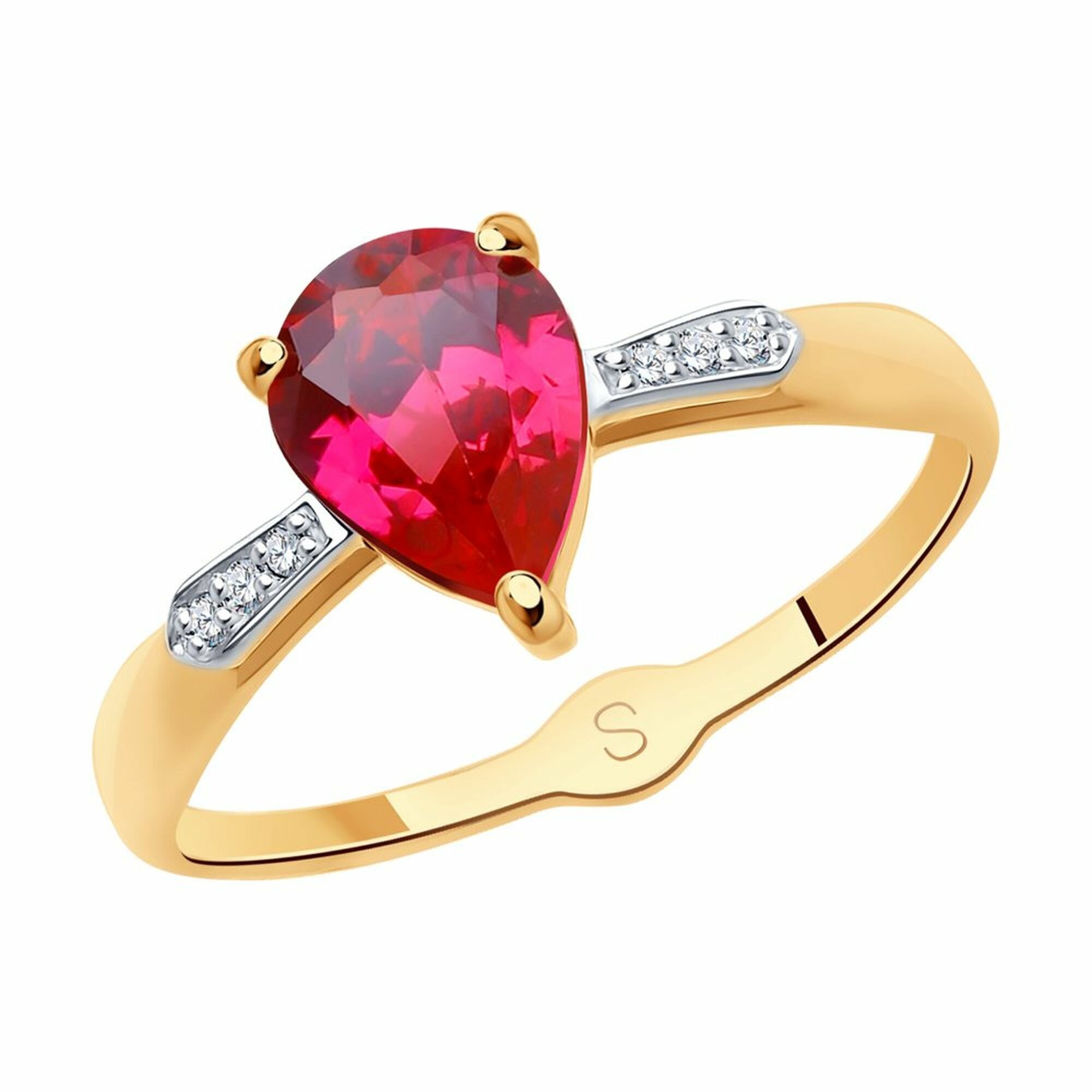 Кольцо, красное золото, 585 проба, фианит, корунд