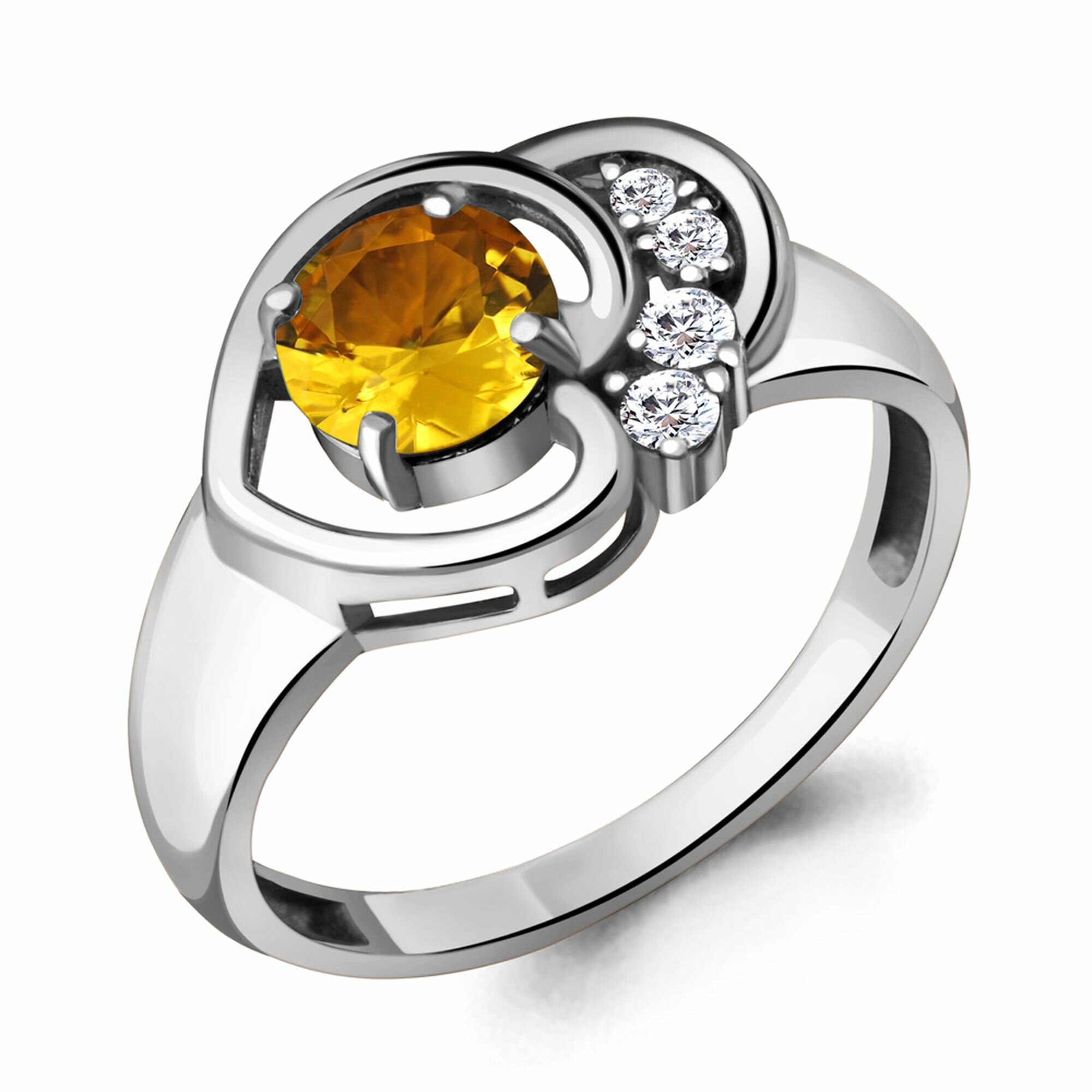 Кольцо, серебро, 925 проба, родирование, фианит, цитрин