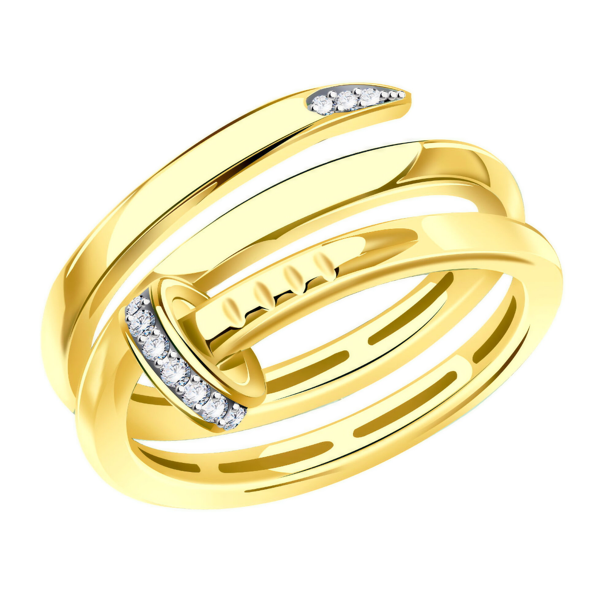 Кольцо, желтое золото, 585 проба, фианит