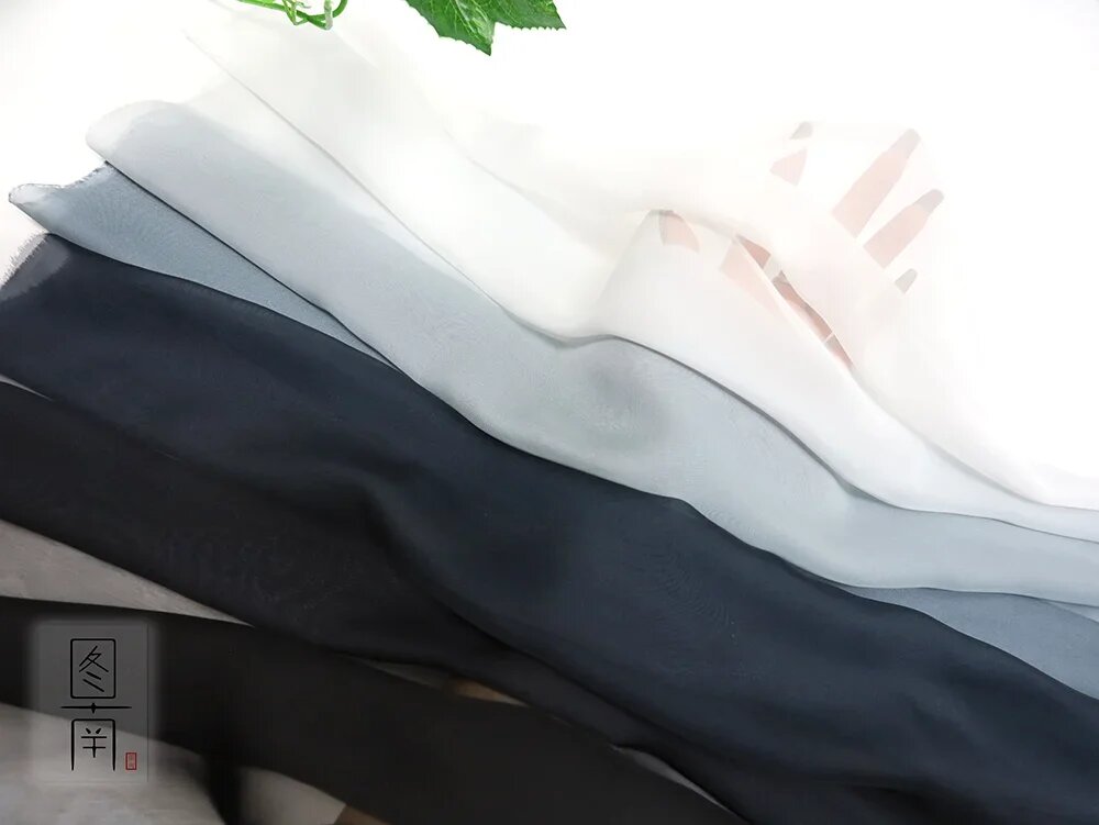 Градиентная шифоновая ткань полиэфирная 1,5 м Белый, 30D mountain ink