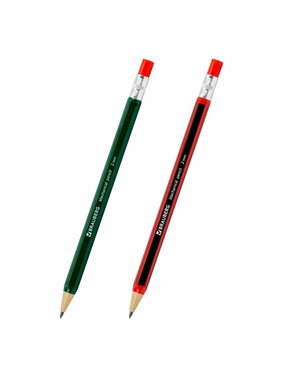 Карандаш Brauberg, механический, твердость HB, грифель 2 мм, с точилкой, 6 штук