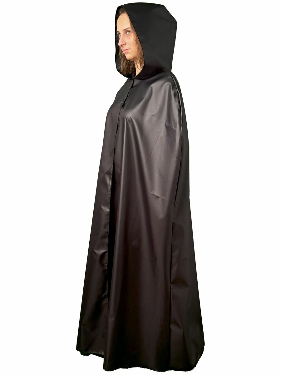 Карнавальный плащ-мантия с капюшоном черный (на рост 164-170)