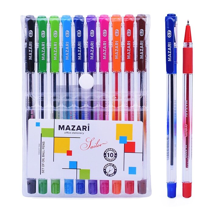 Набор ручек шариковых Mazari "Sail", 10 цветов ассорти, серия Smart Ink, чернила на масляной основе