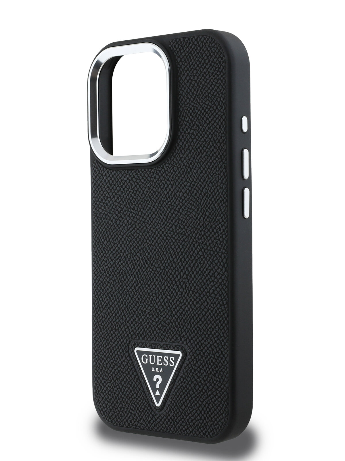 Guess для iPhone 16 Pro Max чехол PU Grained leather Triangle metal logo Hard Black (MagSafe)