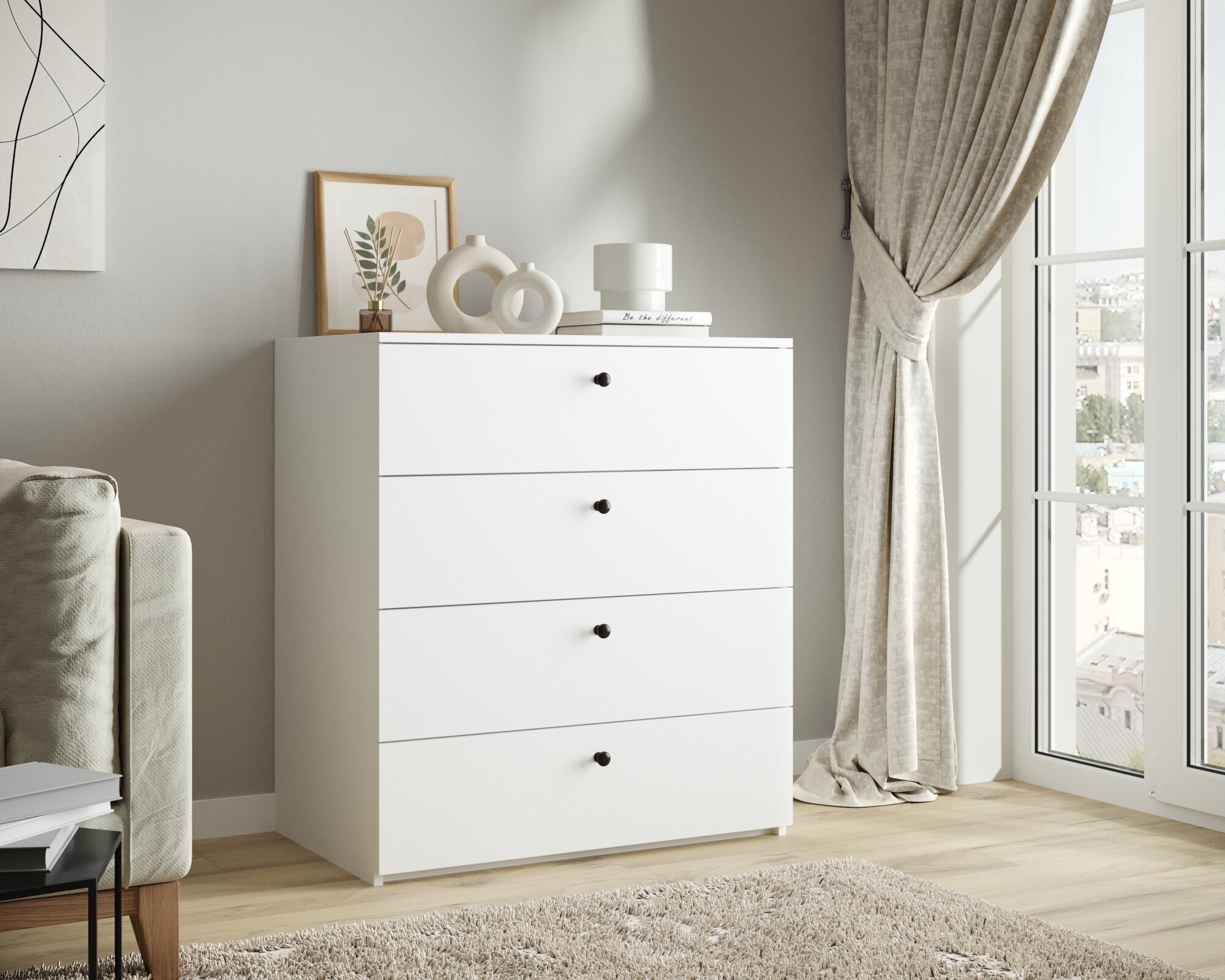 Комод для вещей с выдвижными ящиками Мебель на Руси "Софти" 80х90х50, белый / белый матовый , лдсп, мдф