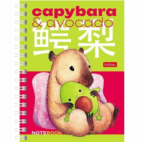 Блокнот/Записная книжка 80л А6ф клетка на гребне "Капибара и авокадо"