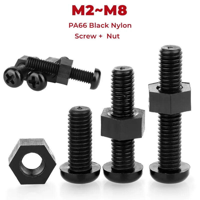 Черный нейлоновый набор болтов и гаек M2-M8 M3x12mm-30Sets