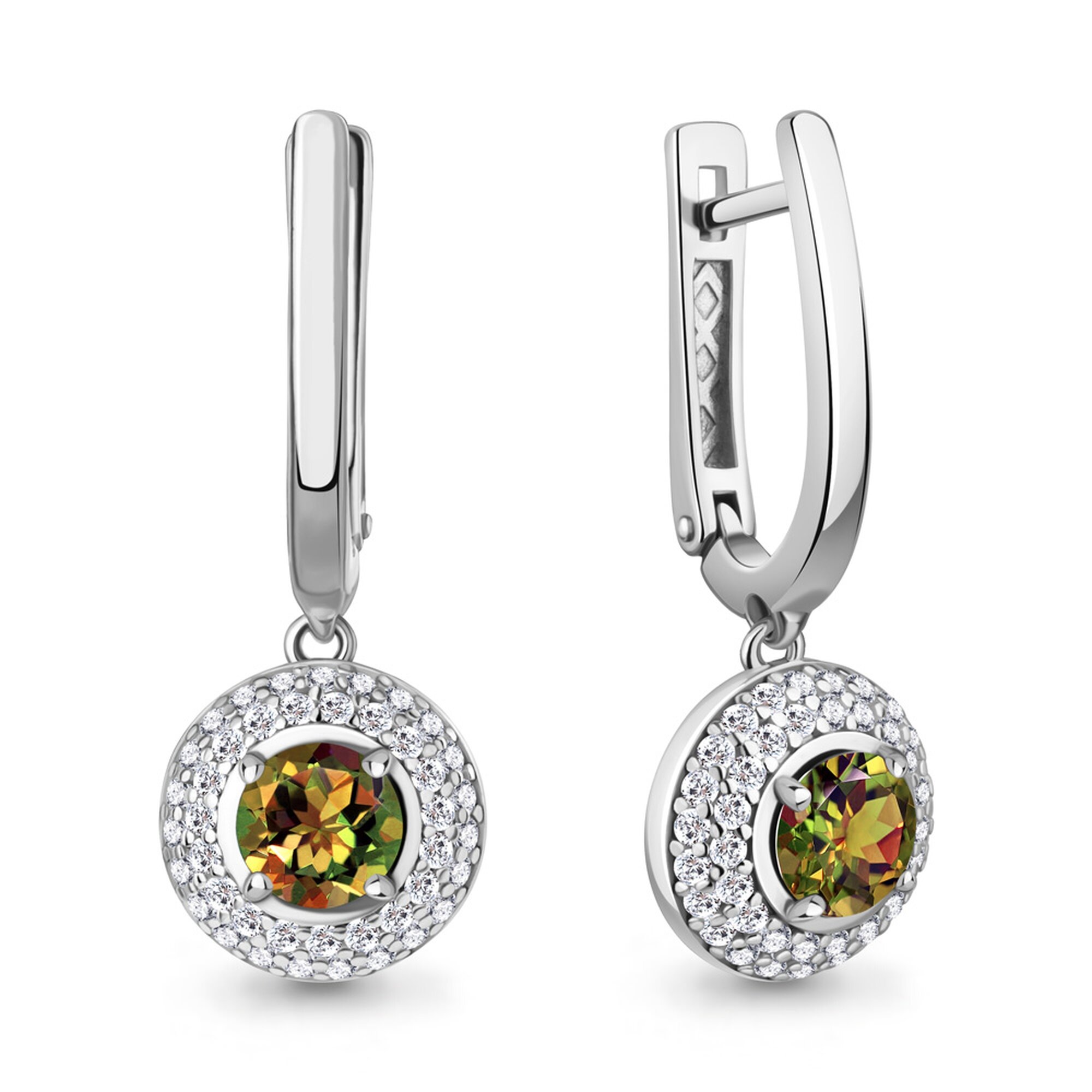 Серьги, серебро, 925 проба, родирование, султанит, фианит