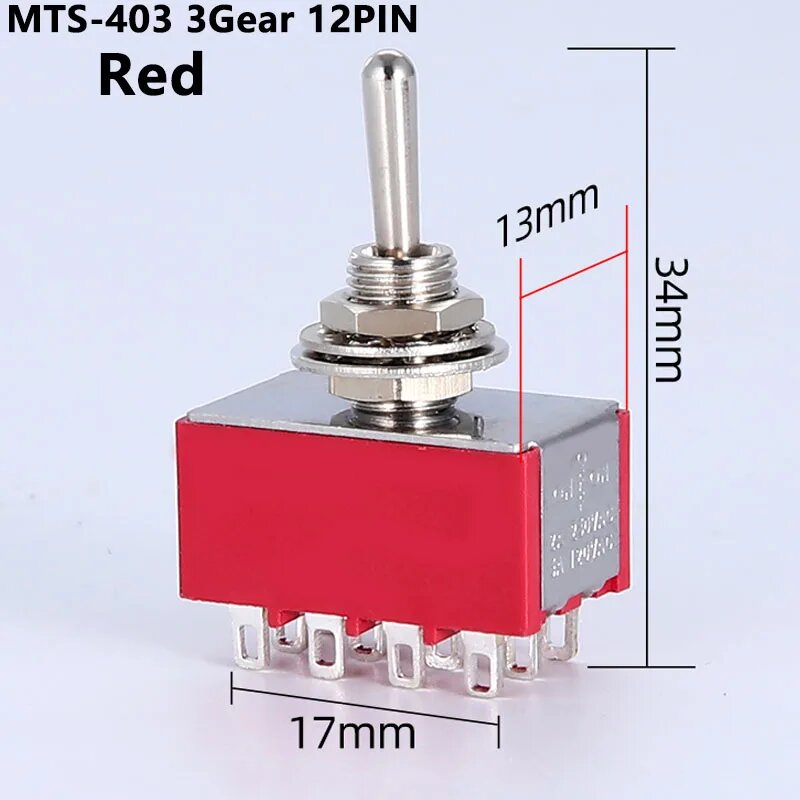 Мини-переключатели MTS-402, красные, 12-контактные, 2/3-позиционные 5 PCS, MTS-403