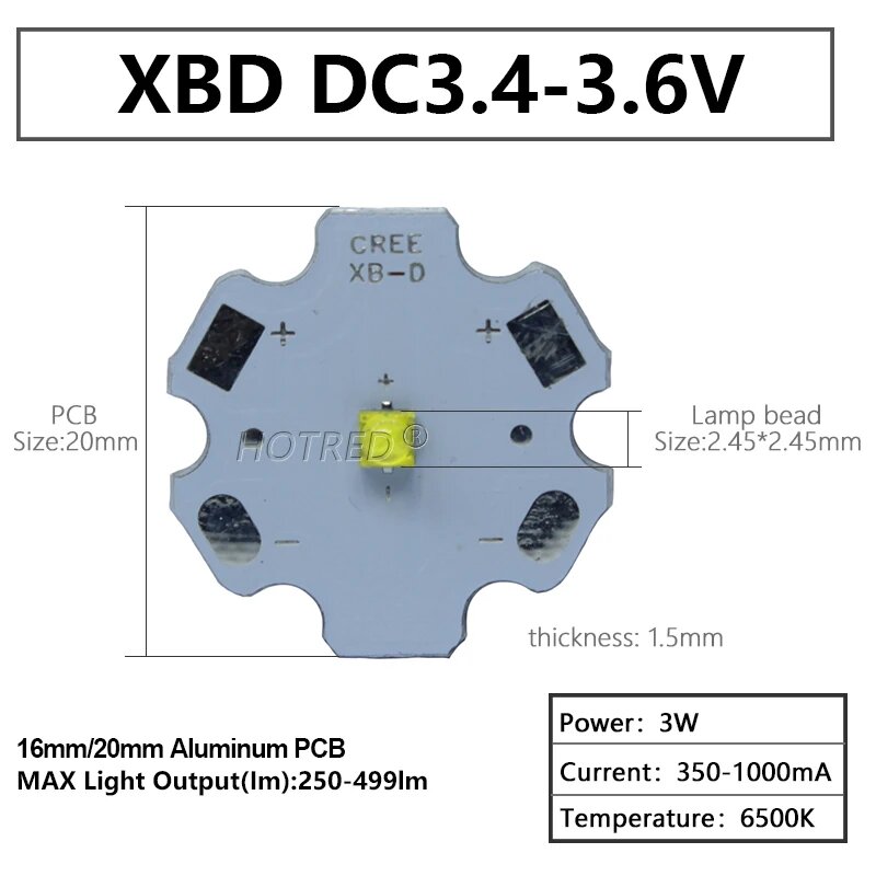 Светодиод HotRed XBD 3W 20mm, 3V 0.7A