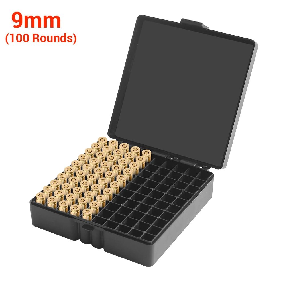 Тактический ящик для патронов пластиковый 50/100 шт. Черный, 9mm Black 100Rounds