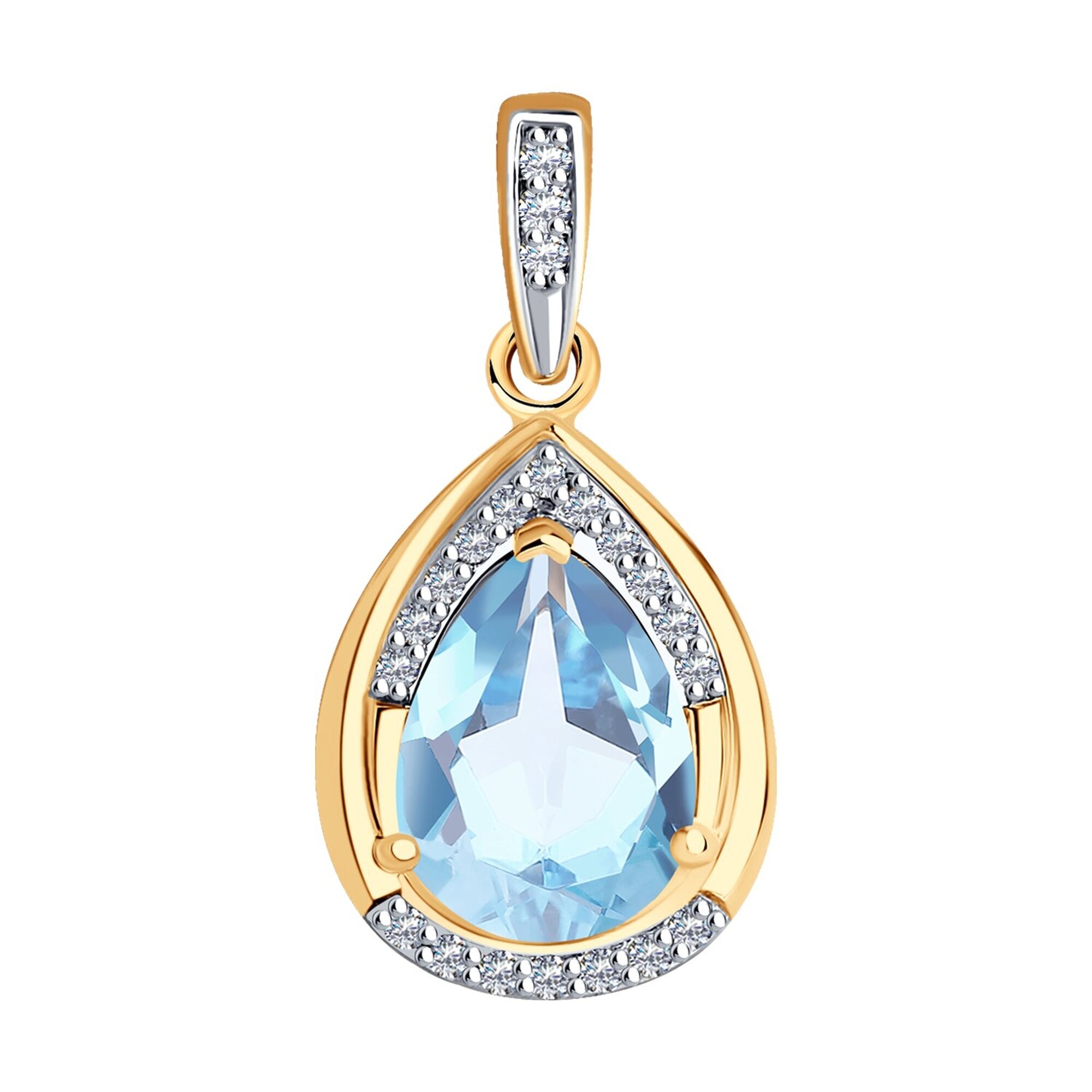 Подвеска, красное золото, 585 проба, бриллиант, топаз