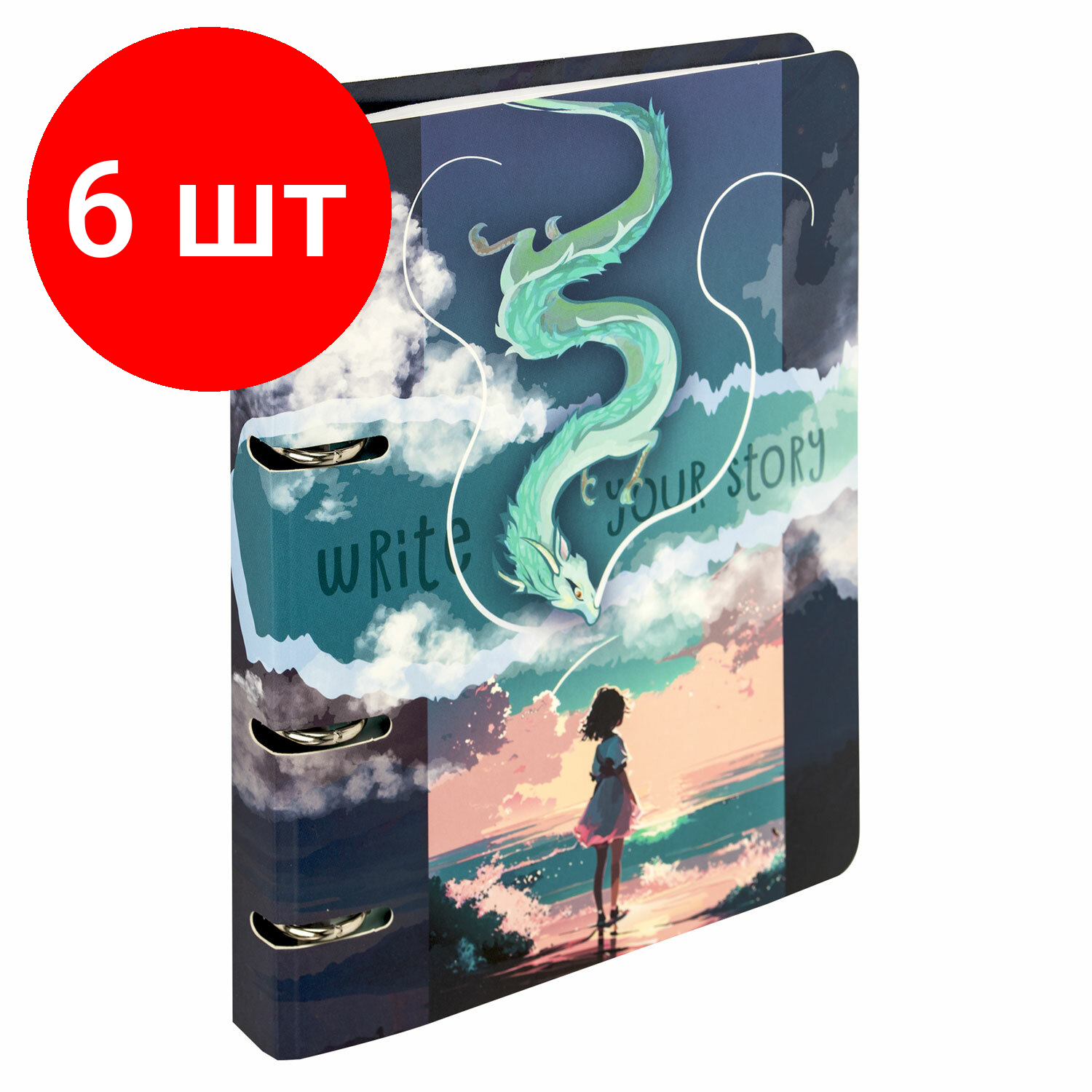 Комплект 6 шт, Тетрадь на кольцах А5 160х212 мм, 120 листов, картон, выборочный лак, клетка, BRAUBERG, "Anime", 404733