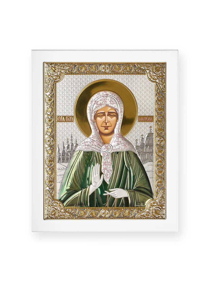 Икона серебряная, греческая Матрона 185х235мм.