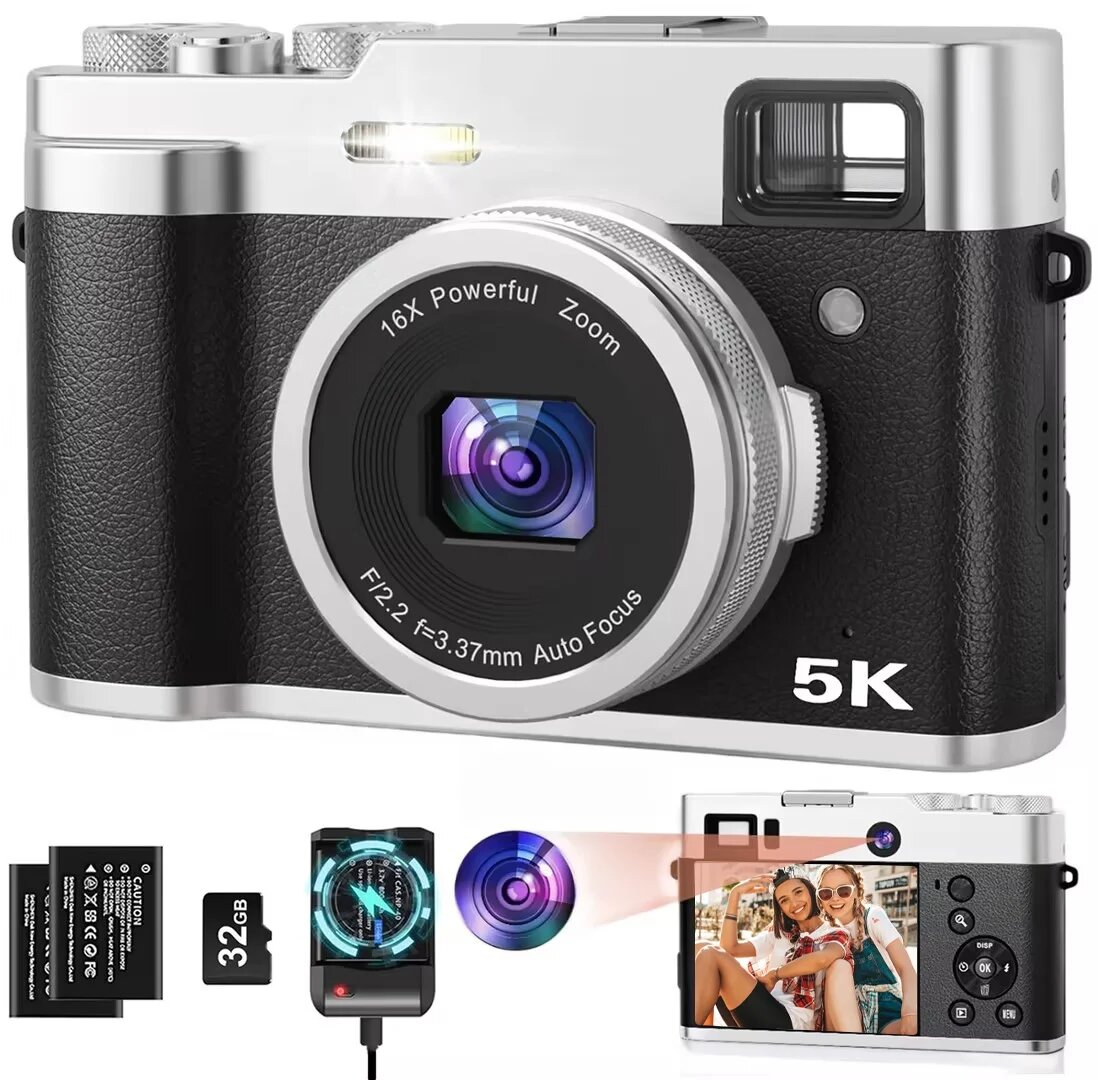 Цифровая камера 5K для фотосъемки с автофокусом, 48-мегапиксельная камера для видеоблогов на YouTube, 16-кратный цифрово