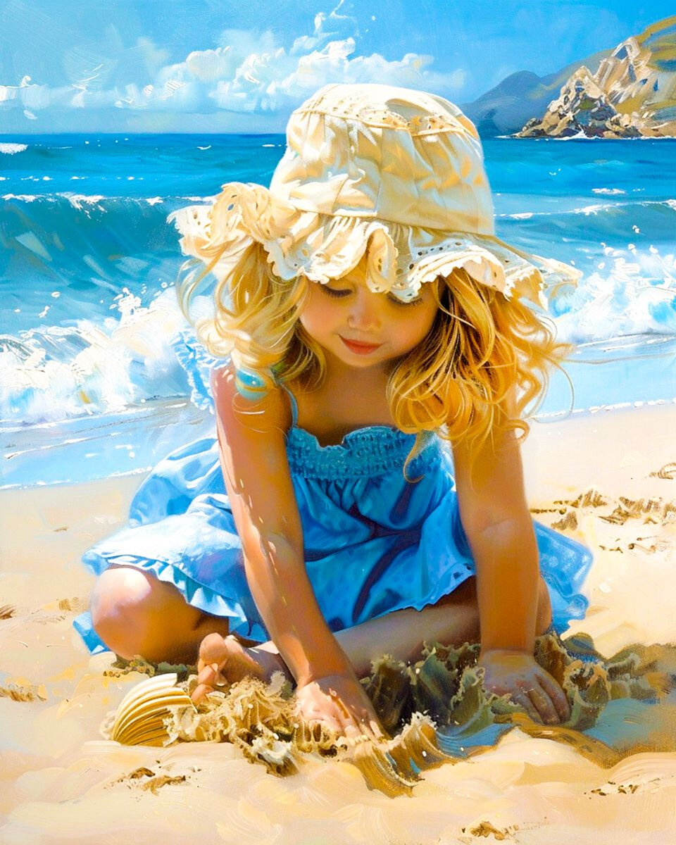Картина по номерам девочка на море 40х50