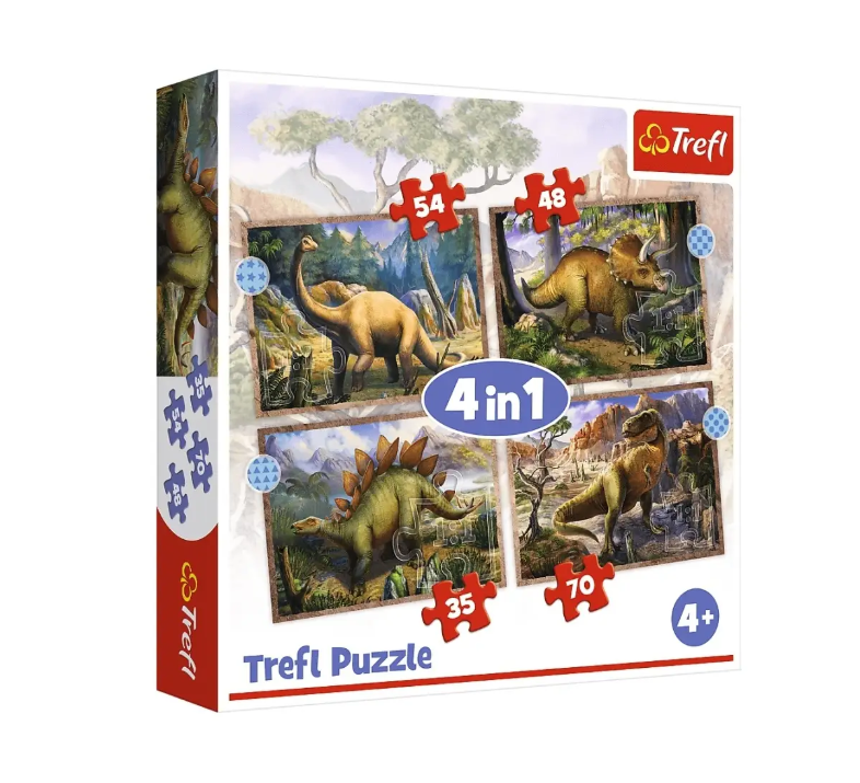 Набор пазлов Trefl Интересные динозавры, 4 в 1, 35х48х54х70 эл. 34383