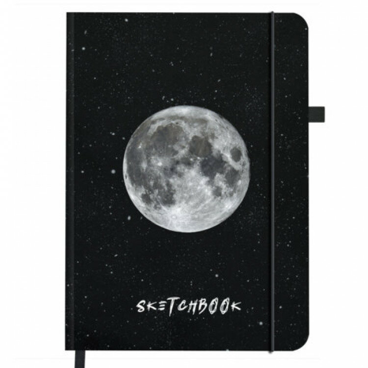 Скетчбук, слоновая кость 140 г/м2, 130х210 мм, 80 л, софт-тач, резинка, BRAUBERG ART CLASSIC, "Вселенная", 116467