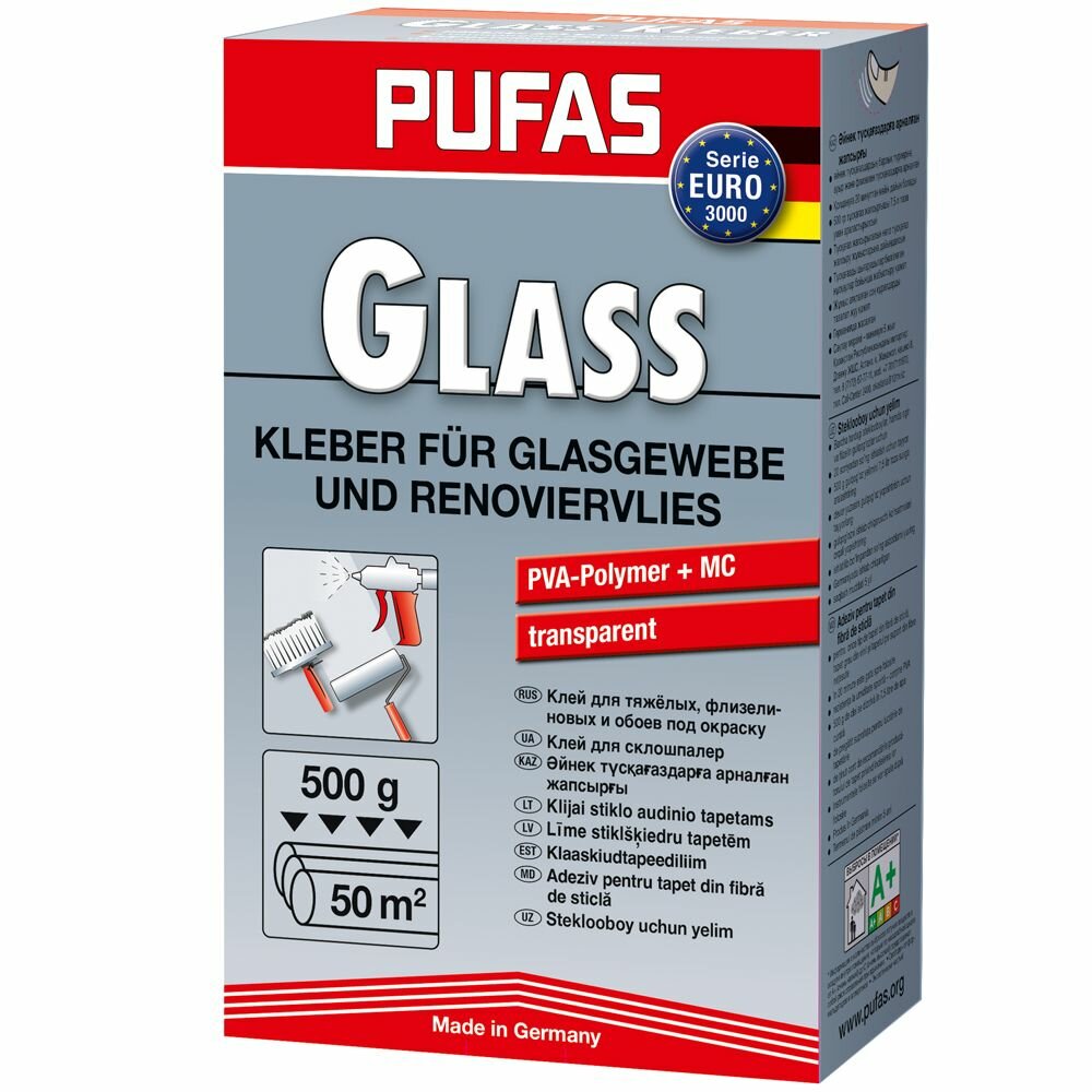 Клей для стеклообоев и обоев под покраску PUFAS Euro 3000 Glass 500 г