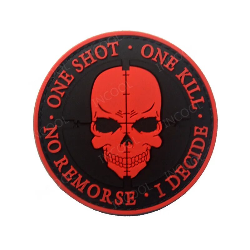 Нашивка с черепом "One Shot One Kill" 8x5 см, Shot Red