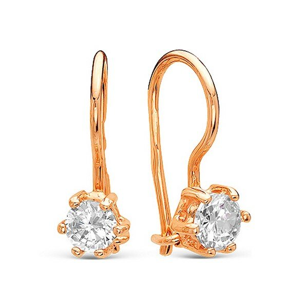 Серьги, красное золото, 585 проба, фианит