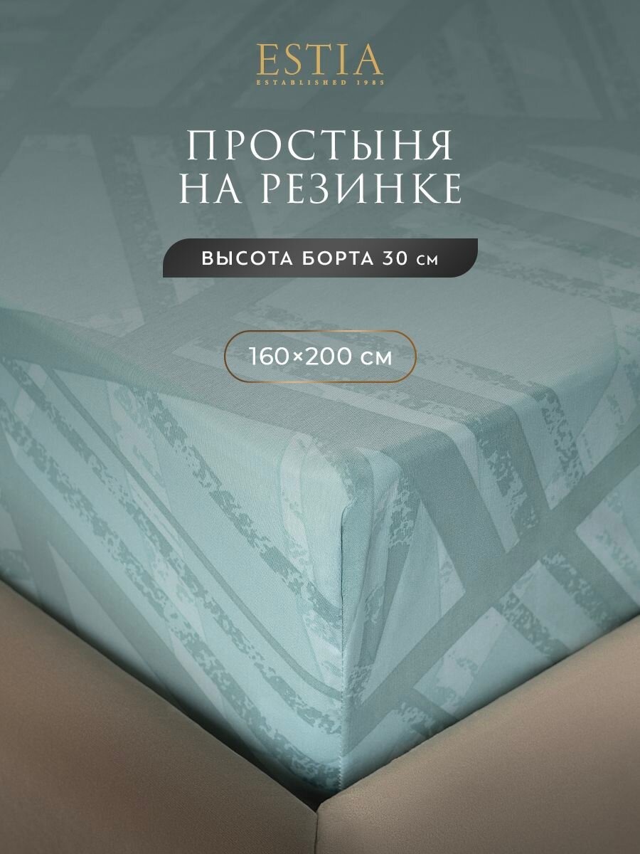 ESTIA Простыня на резинке двуспальная "Тропикана" сатин, хлопок, 160x200 +30