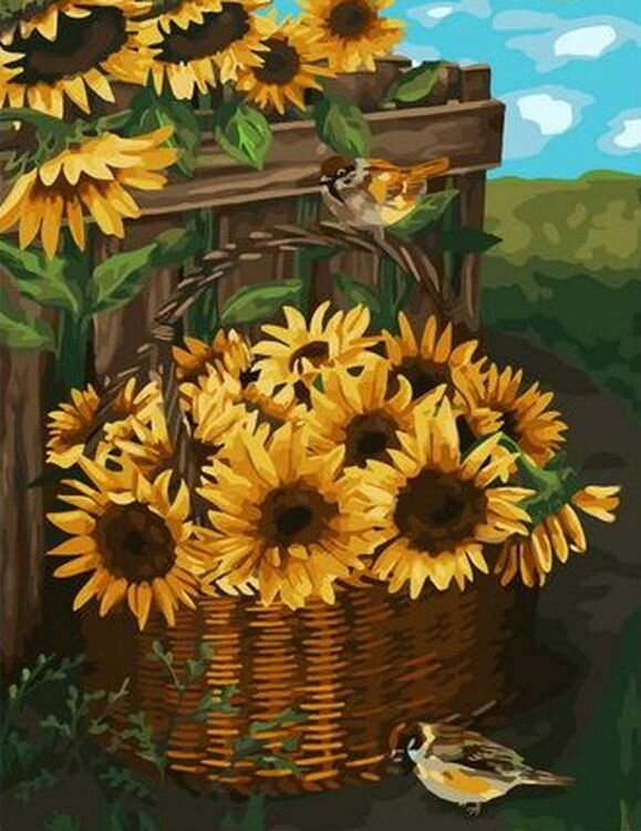 Картина по номерам "Корзина подсолнухов"