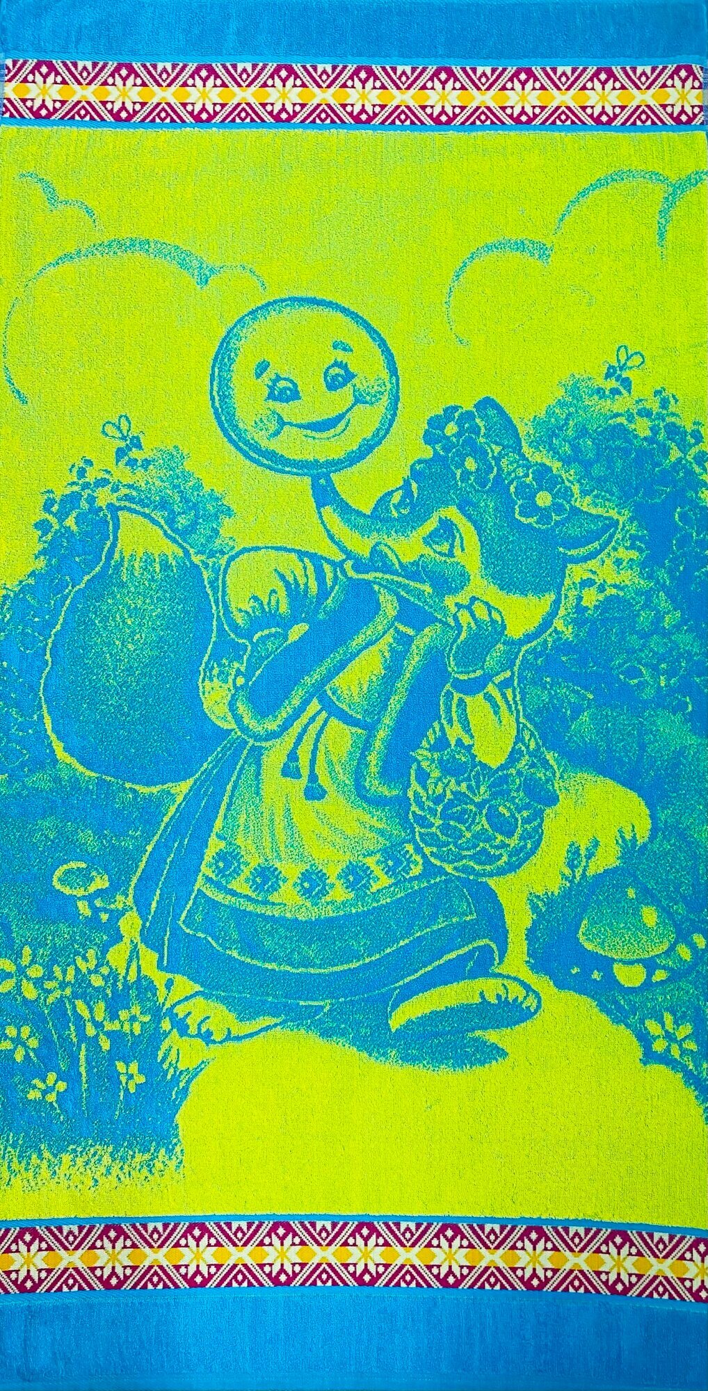 Полотенце махровое детское в подарок мальчику, девочке, ребенку, дочке, сыну, внуку, внучке "Колобок" 70*140 см