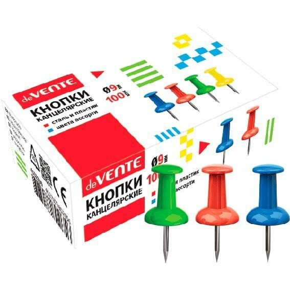 Силовые кнопки deVENTE цветные, 9 мм, в форме гвоздика, 100 шт (4132309)