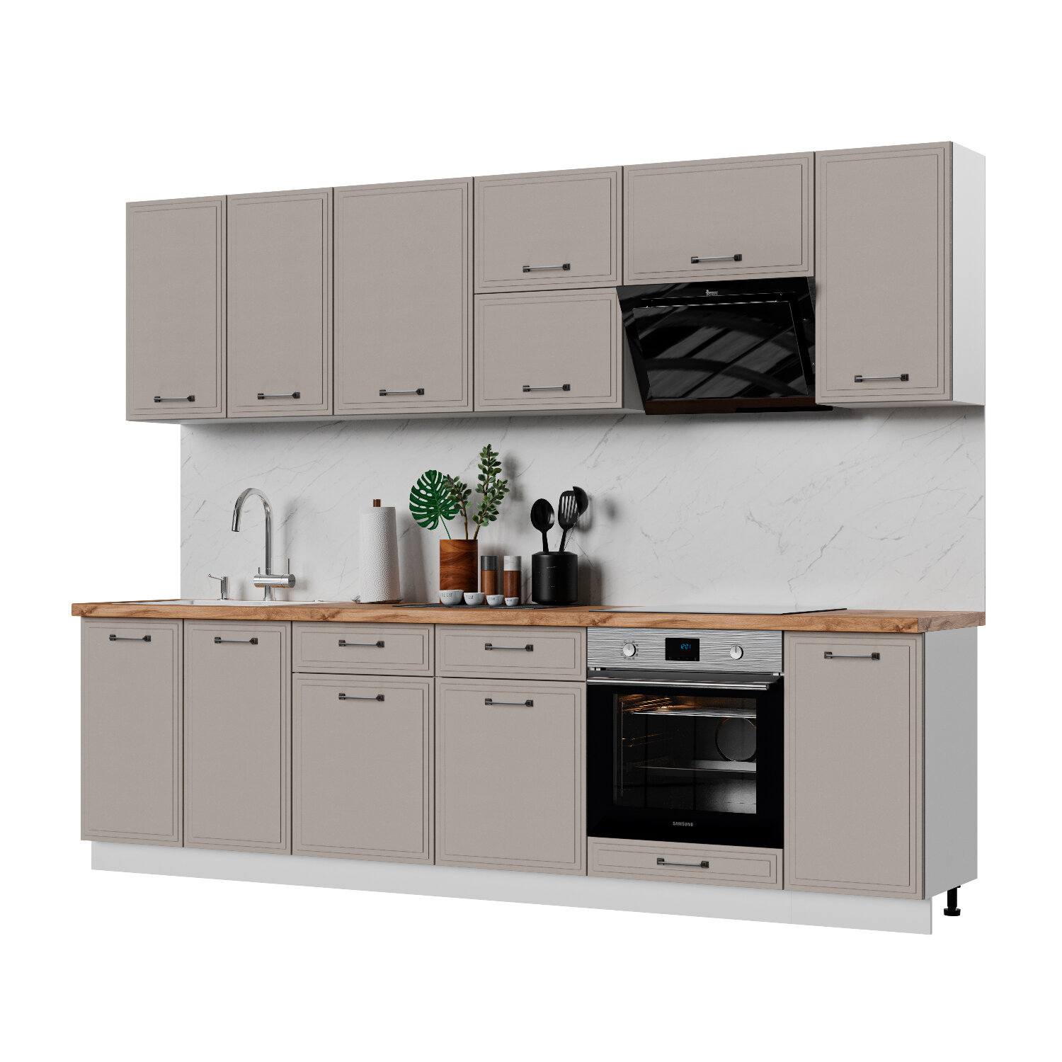 Кухонный гарнитур, без столешницы, Кухня Индира 280см Белый/Дюна