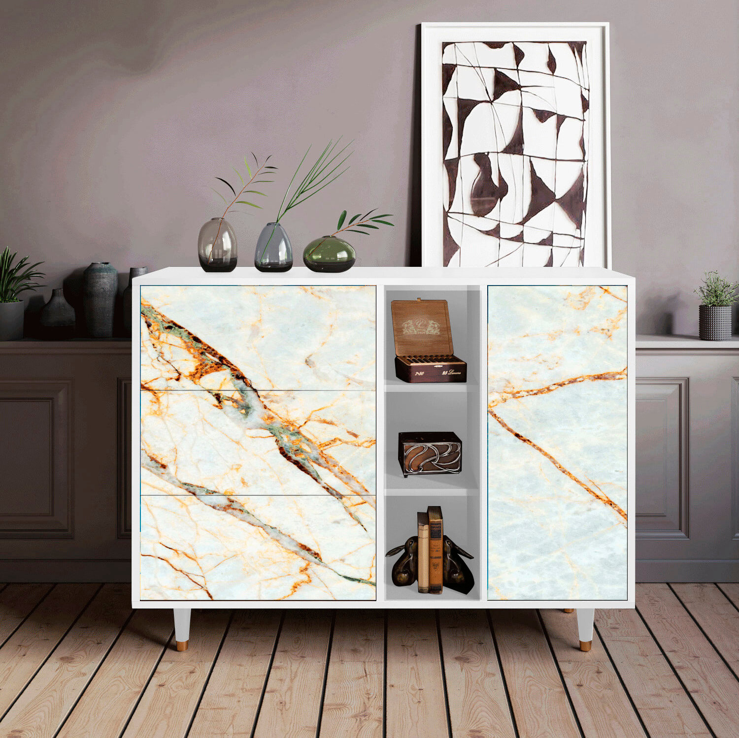 Комод - STORYZ - BS2 Sandy Marble, Разер - 125 x 97 x 48 см , Цвет корпуса - Белый