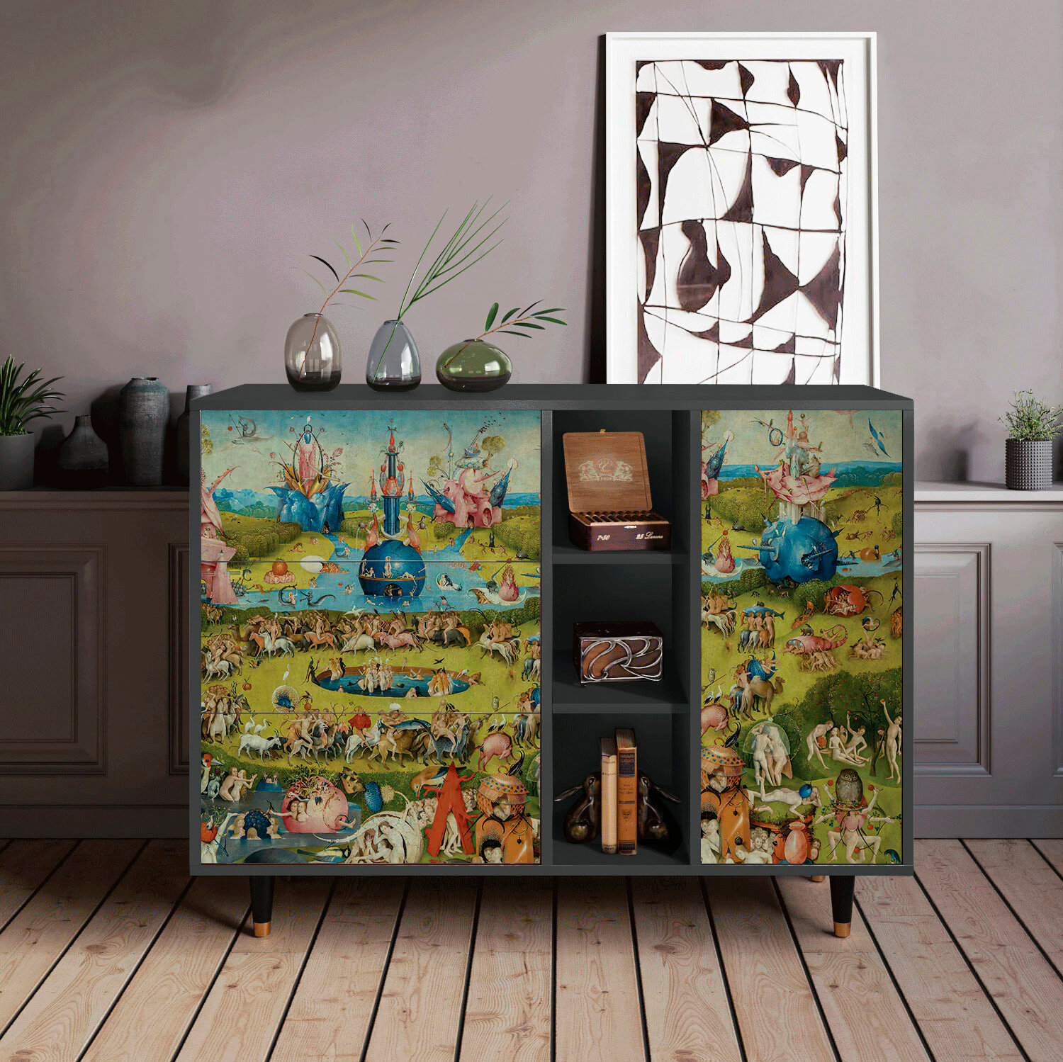 Комод - STORYZ - BS2 The Garden by Hieronymus Bosch, Разер - 125 x 97 x 48 см , Цвет корпуса - Антрацит
