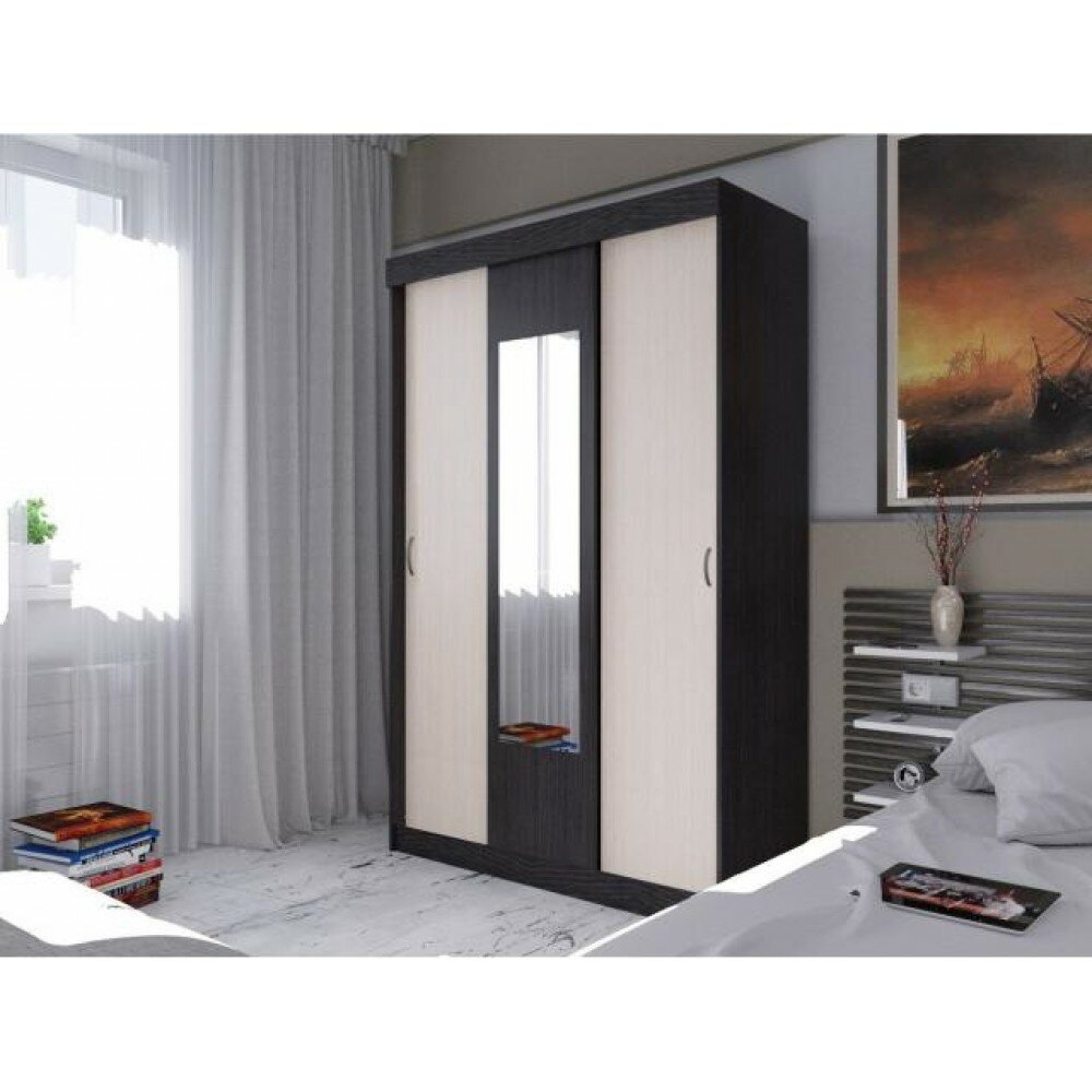 Шкаф купе с зеркалом Андрей-4 130х202х51,6 см, цвет венге/дуб белфорд