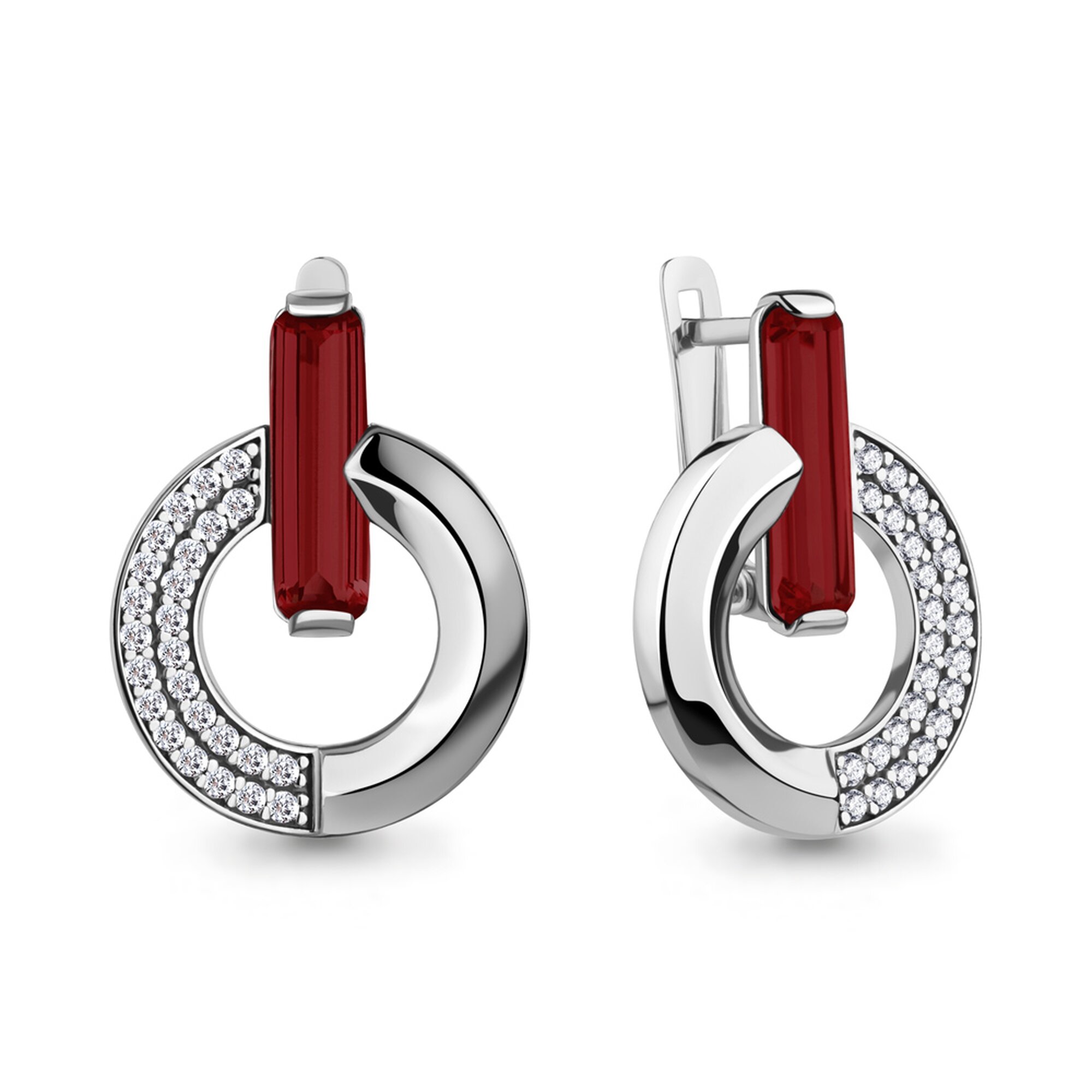 Серьги, серебро, 925 проба, родирование, фианит, гранат