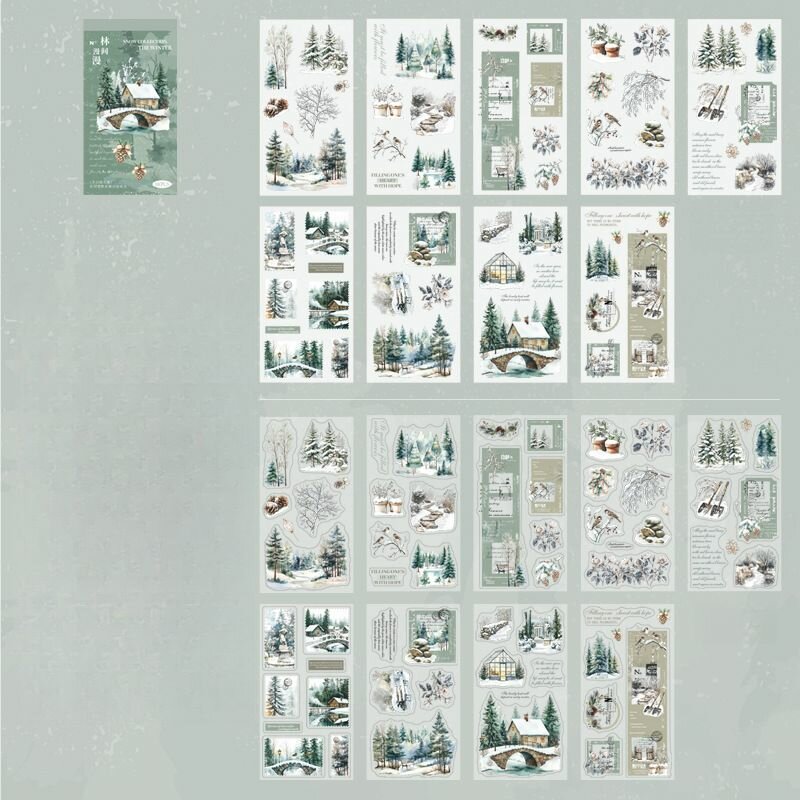 Набор наклеек, Mr.Paper, бумага васи + ПЭТ, 18 листов / мешок, зимняя тематика, может украсить ежедневник, фотоальбом