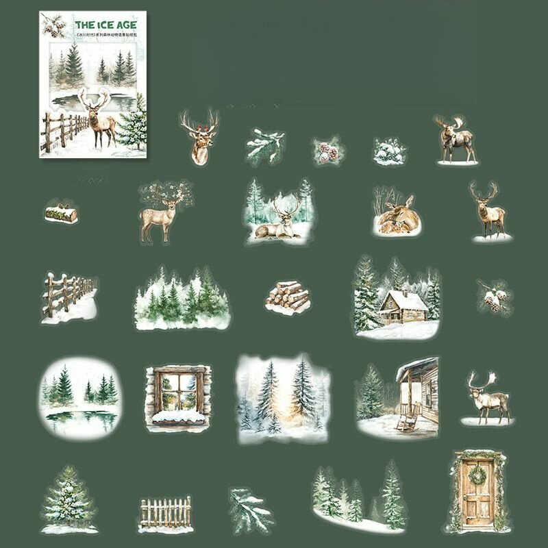 Набор наклеек, Mr. Paper, Водонепроницаемый ПЭТ, зимняя животная тематика, 25 листов / мешок, может украшать чехлы для телефонов, открытки, блокноты