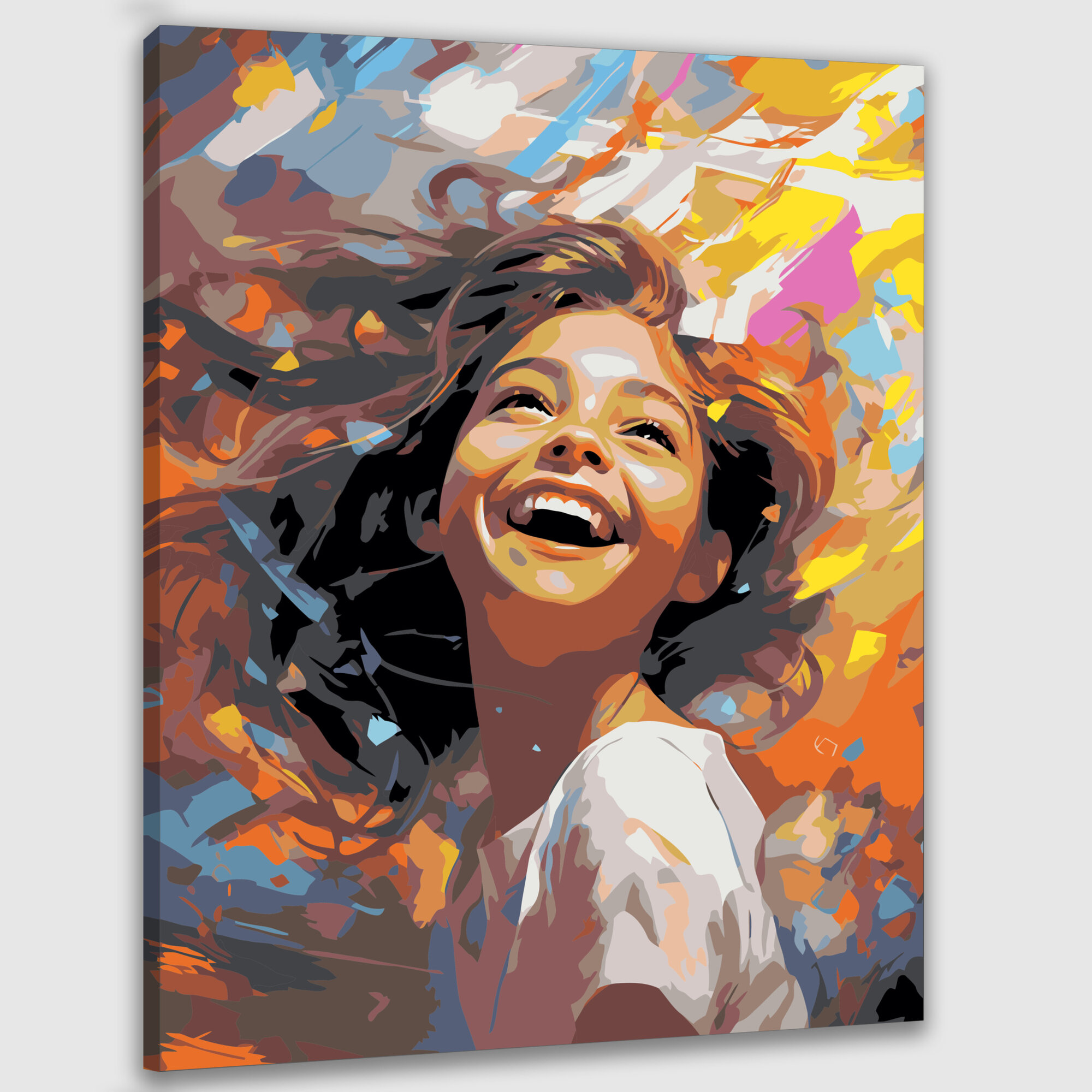 Картина по номерам 40x50 см, молодая девушка, улыбка, галерея, абстрактные шедевры, яркие оттенки, игривые мазки, кисть